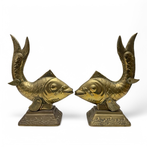 Vintage | Accents | Vintage Pair Of Brass Koi Fish Statues Bookends ...